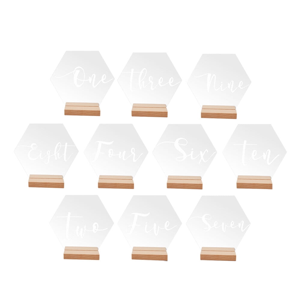 TAILTOSS Hexagonal Table Number Sign Wood Transparent 10 Sets For ...