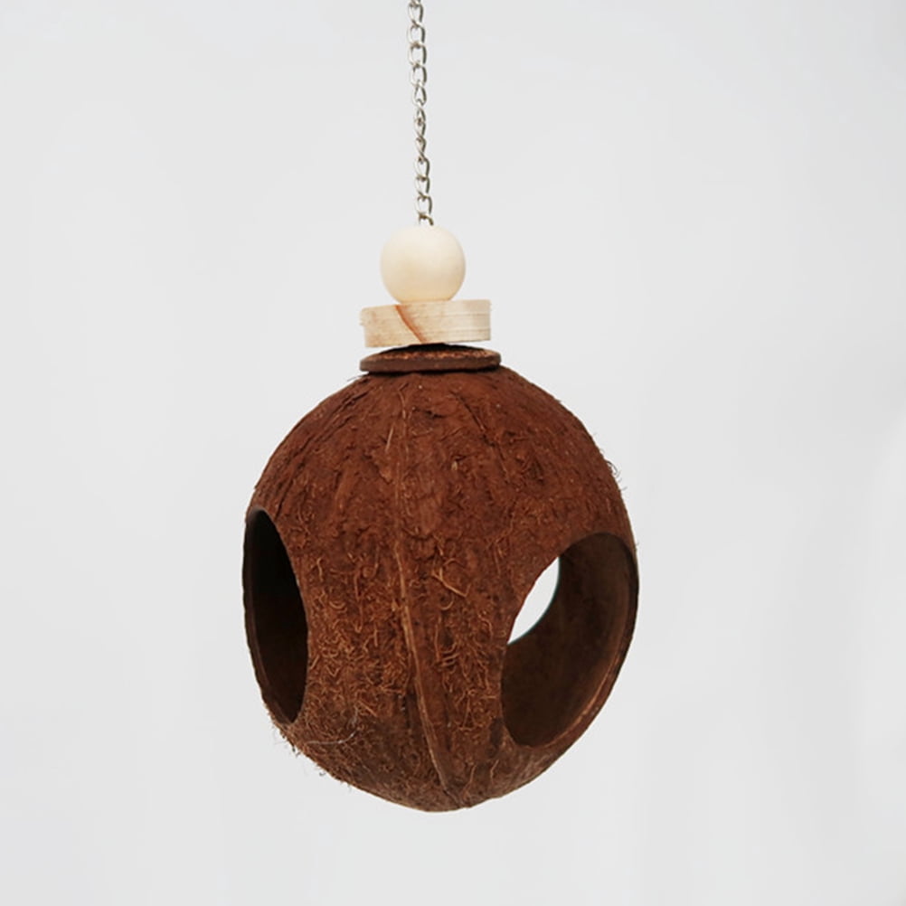 TAILTOSS 1Pack Hut Coconut Shell Wooden Nesting Material Container for ...