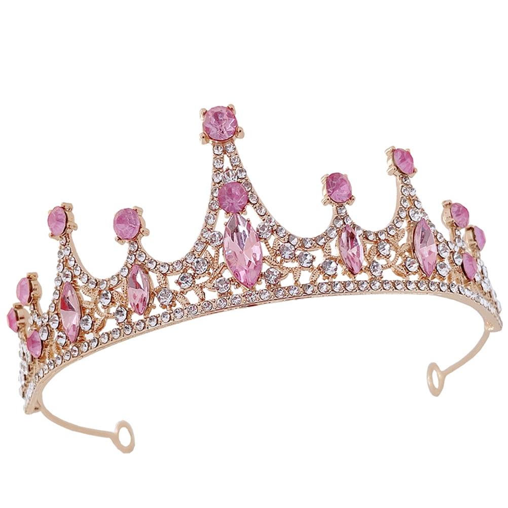 TAILTOSS 1Pack Tiara Crown Pink Gold Rhinestone Headdress for Little ...