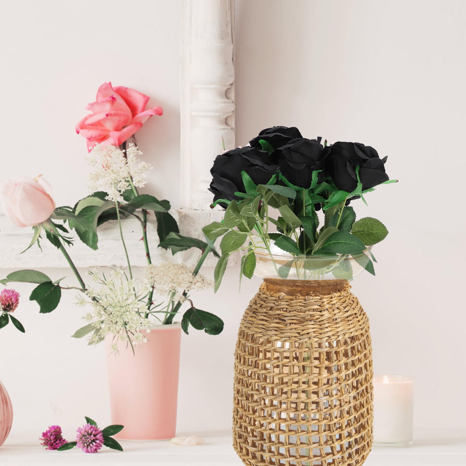 TAILTOSS 1Pcs Aesthetic Woven Straw Glass Vase for Housewarming present ...