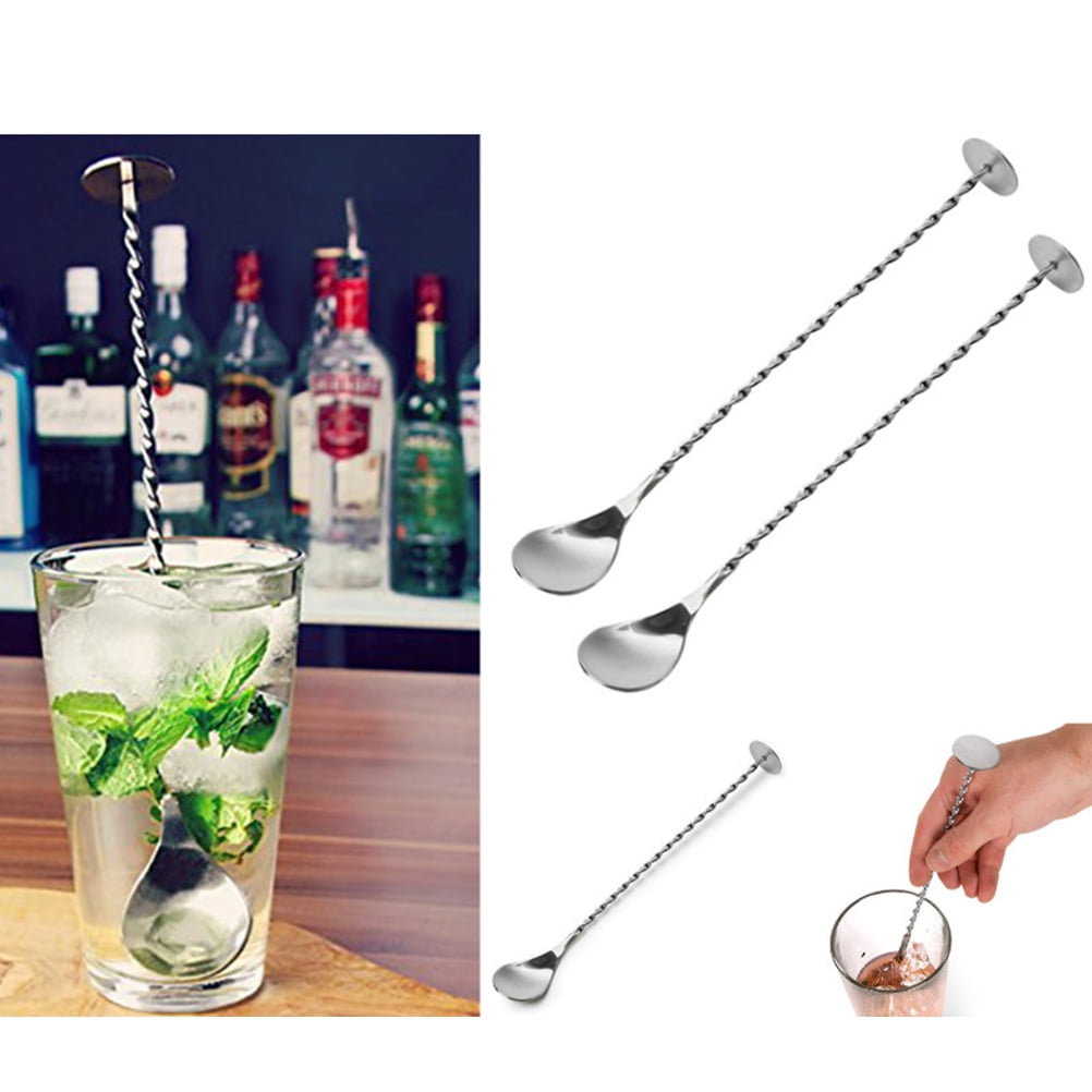 TAILTOSS 1Pcs Steel Bar Spoon For Drink Mixing 10.6 Inch Silver Round ...