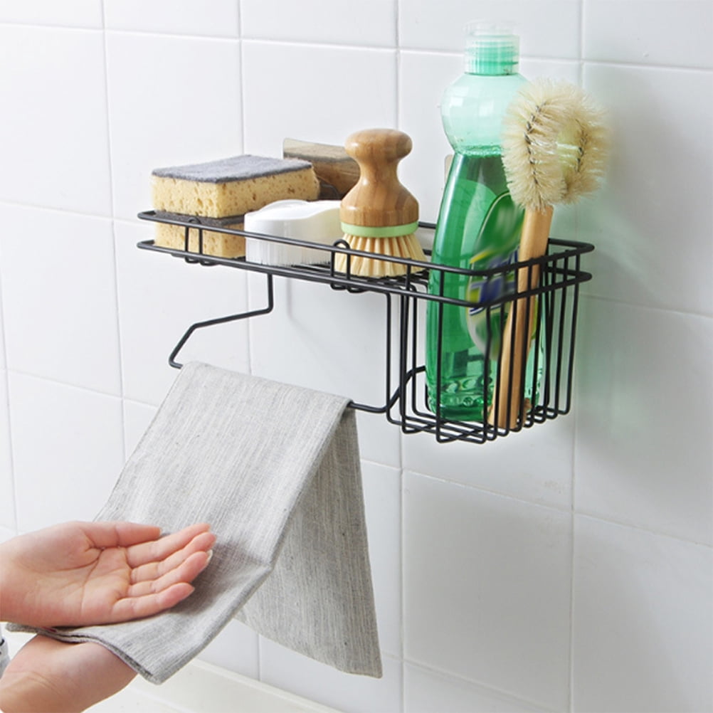 TAILTOSS 1Set Sponge Holder Kitchen Black Iron Hollow Wall Mount For ...