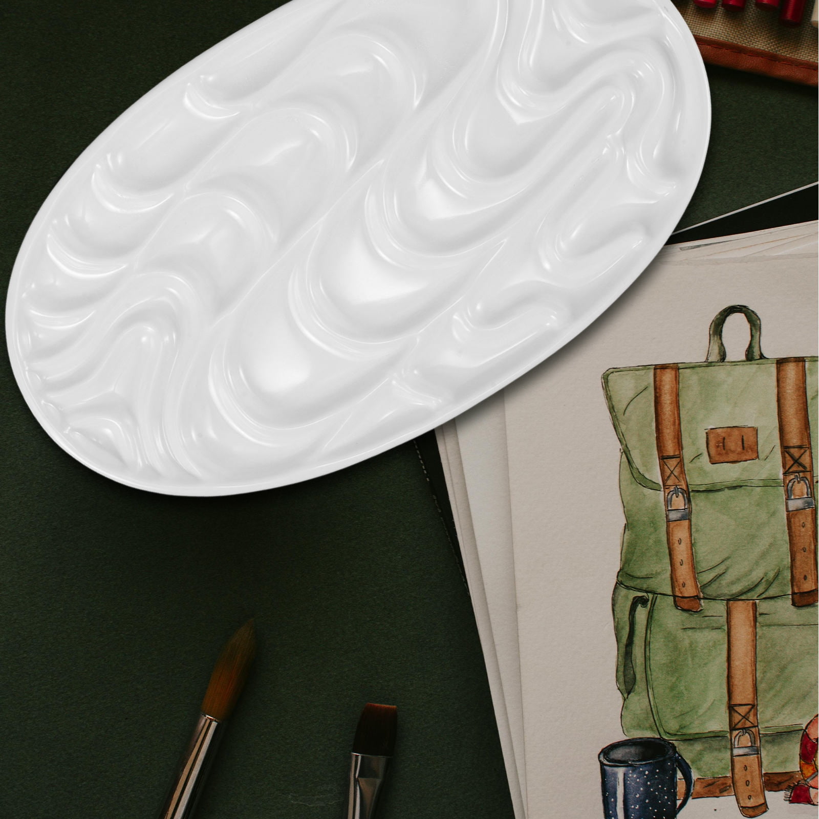 TAILTOSS 1Set Watercolor Palette Ceramic White Color with Wave Pattern ...