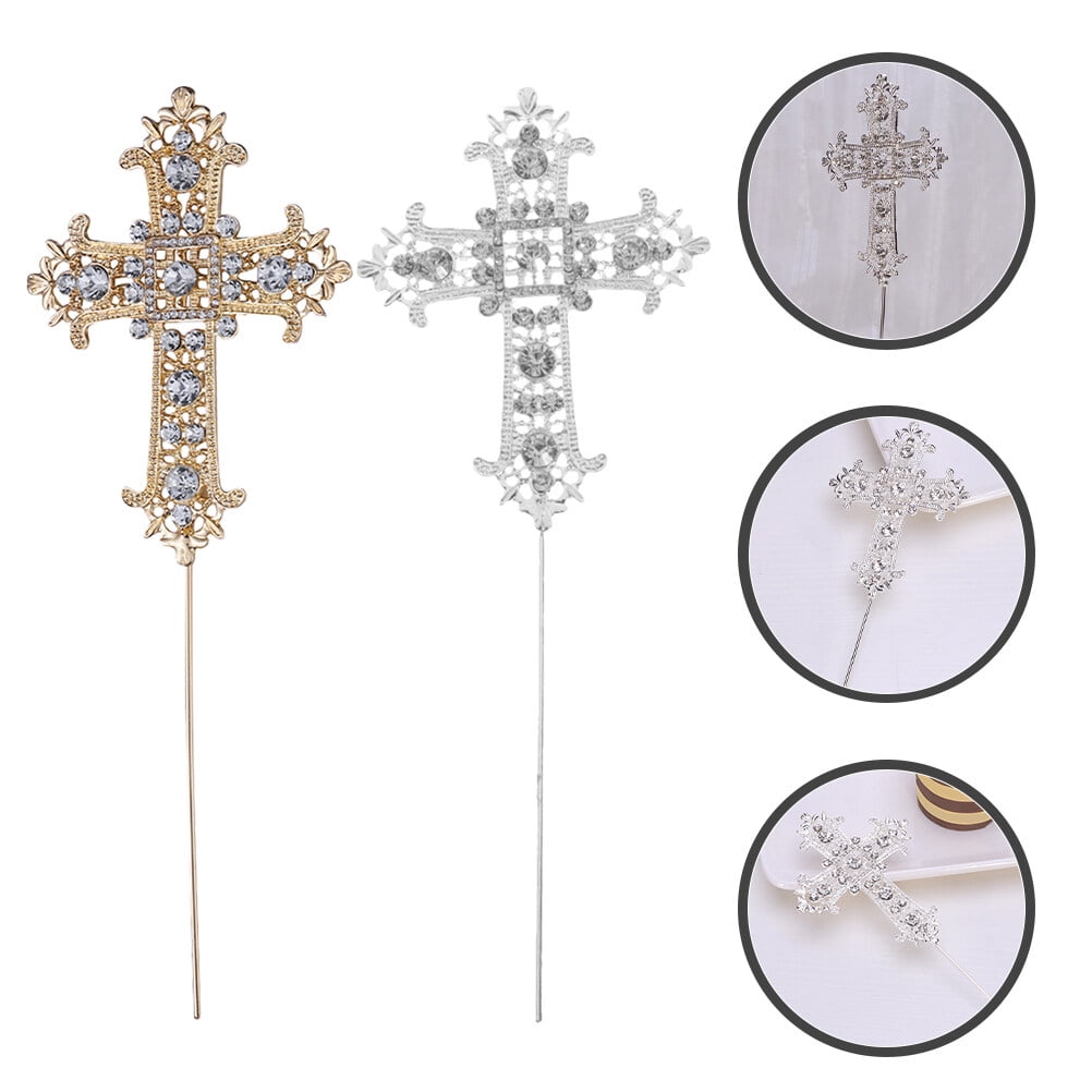 TAILTOSS 2Pcs Cross Cupcake Toppers Rhinestone Cake Decor First ...