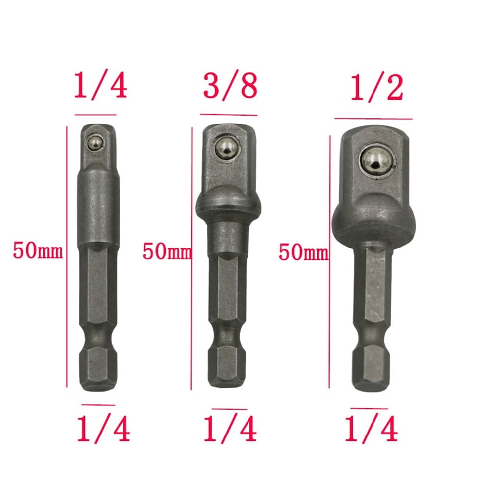 TAILTOSS 3PCS Power Drill Sockets Adapter Set Dark Grey Carbon Steel ...
