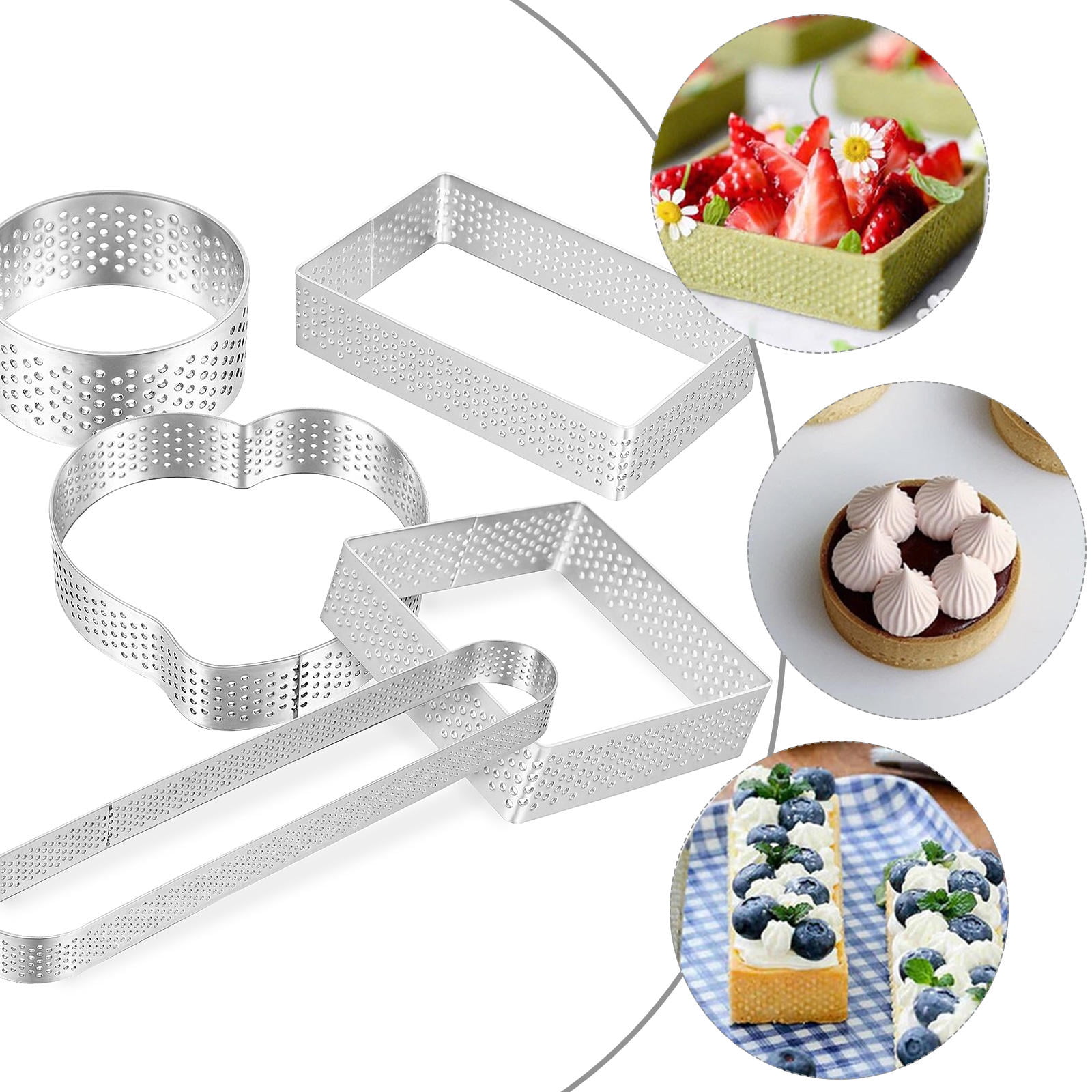 TAILTOSS 5 Pcs Stainless Steel Tart Rings Perforated Cake For Baking ...