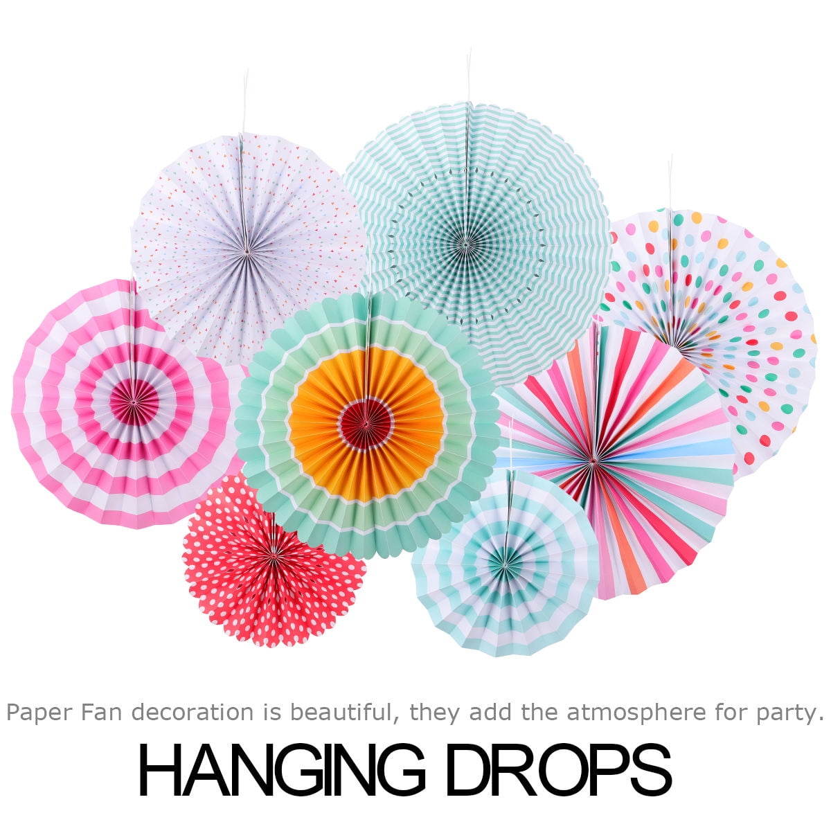 TAILTOSS 8Pcs Paper Fan Hanging Drops Assorted Color 15.75x15.75x0.04in Wall Table Ceiling ...