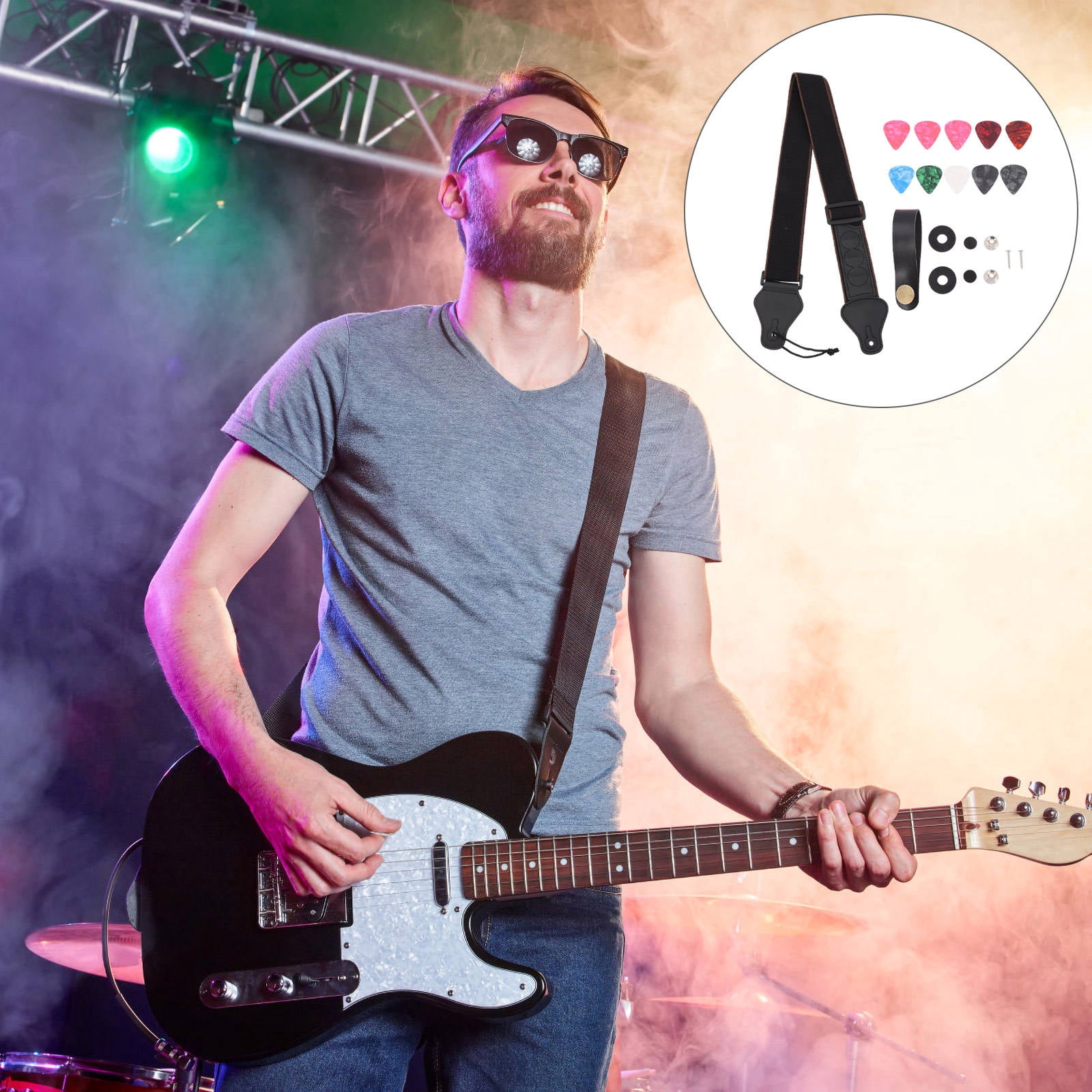TAILTOSS Cool Guitar Straps 1 Set Black Cotton for Electric Acoustic ...
