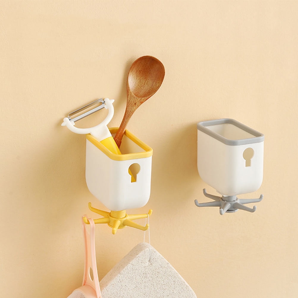 TAILTOSS Non Punch Kitchen Storage Box 1Pack Grey Plastic Rotating Organizer For Wall Mounted ...