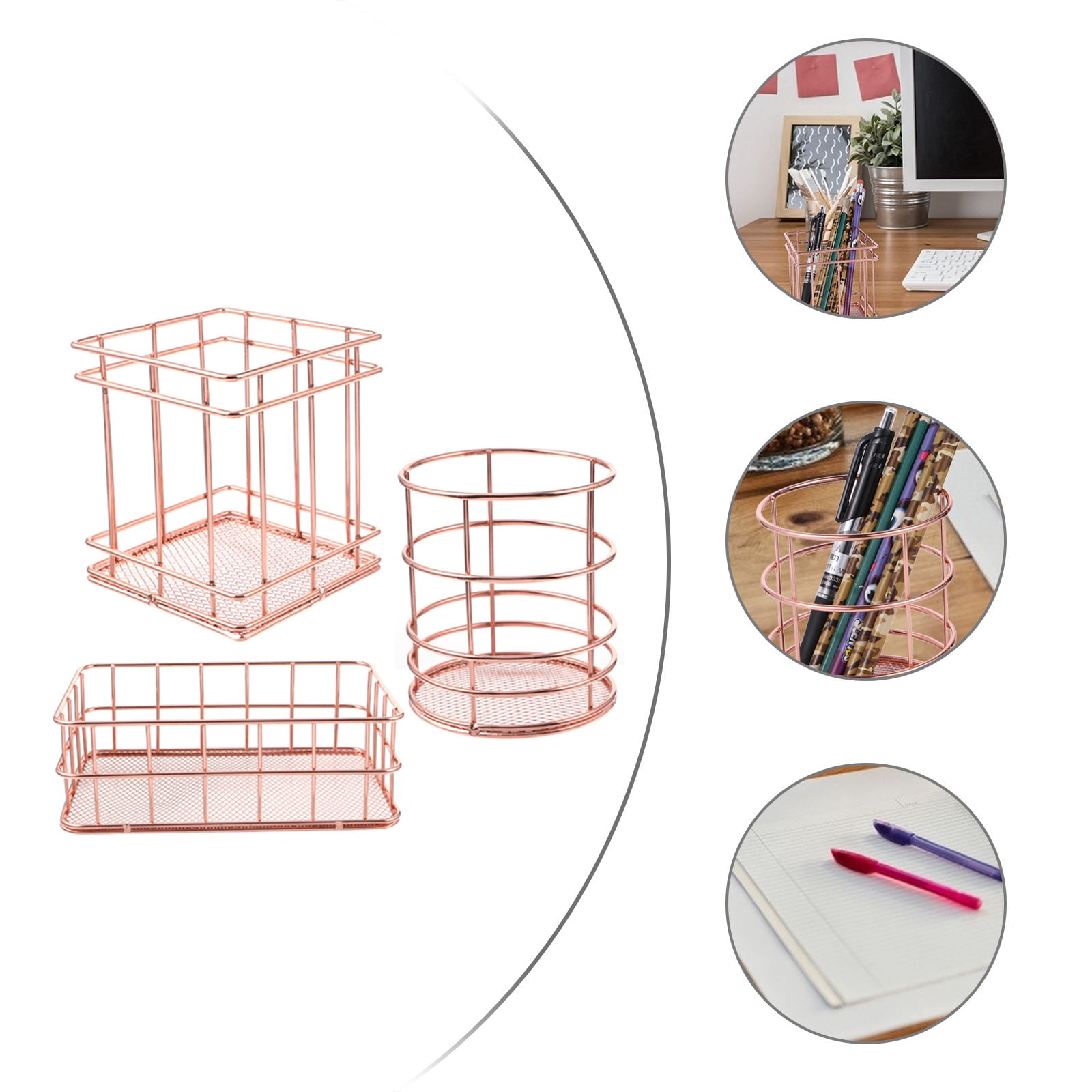 TAILTOSS Rose Gold Mesh Storage with Pen Holder 3pcs Set Craft Desk ...
