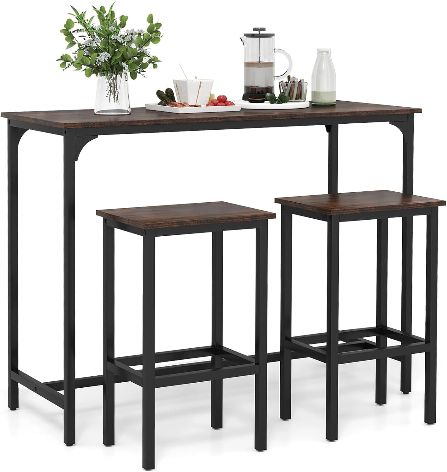 TAINTAI 3-Piece Dining Table Set, 47.5" Industrial Counter-Height Kitchen Table and 2 Bar Stools ...