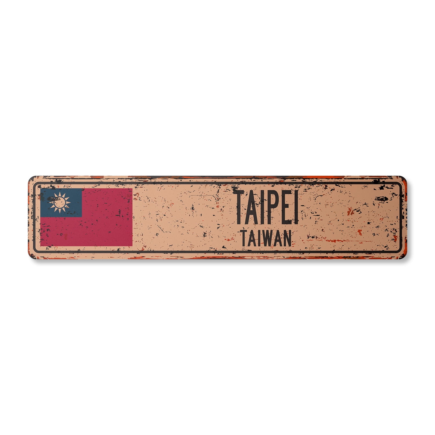 TAIPEI TAIWAN Vintage Plastic Street Sign Taiwanese flag city country ...