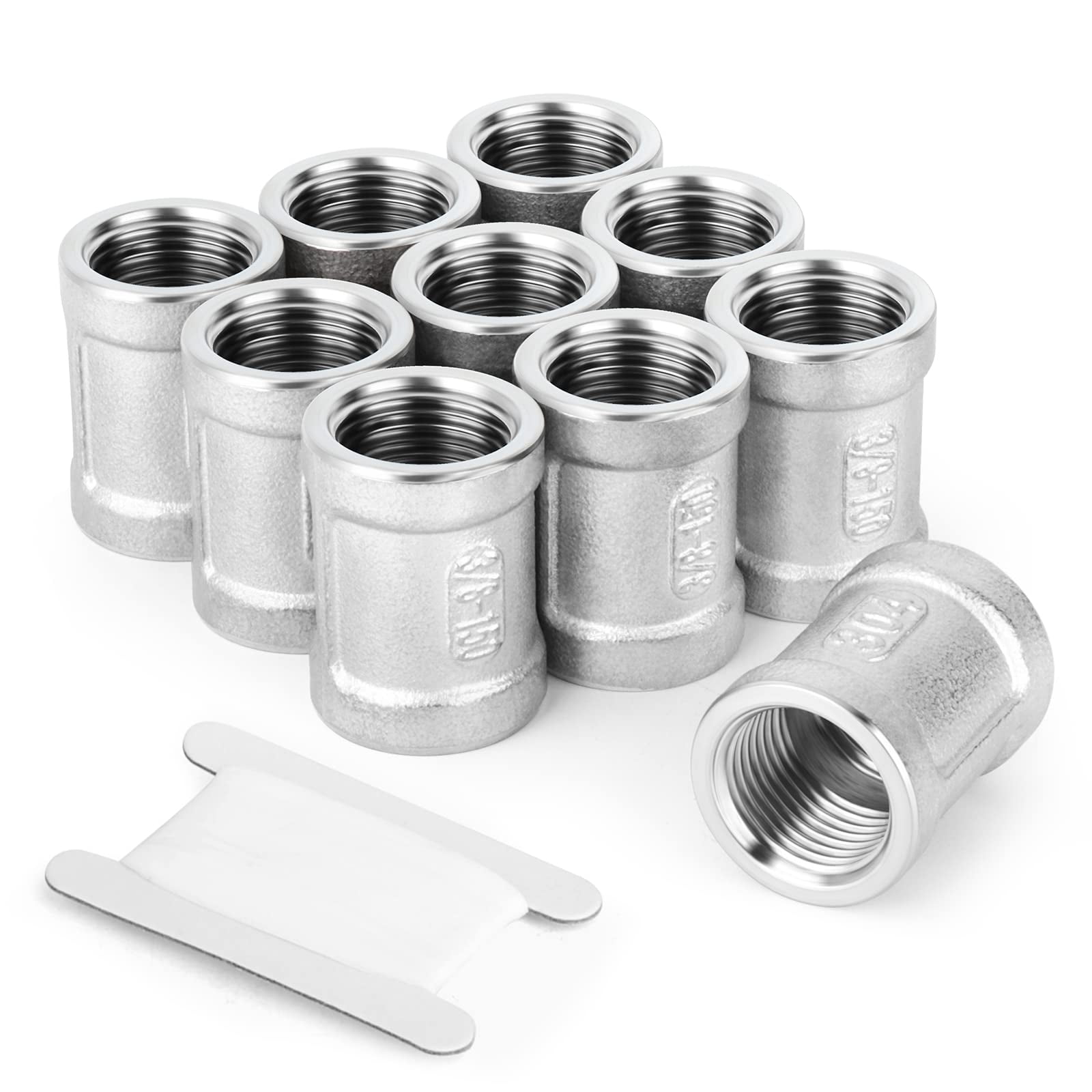 TAISHER 10PCS 304 Stainless Steel Cast Pipe Fitting, Coupling, 3/8" x 3 ...