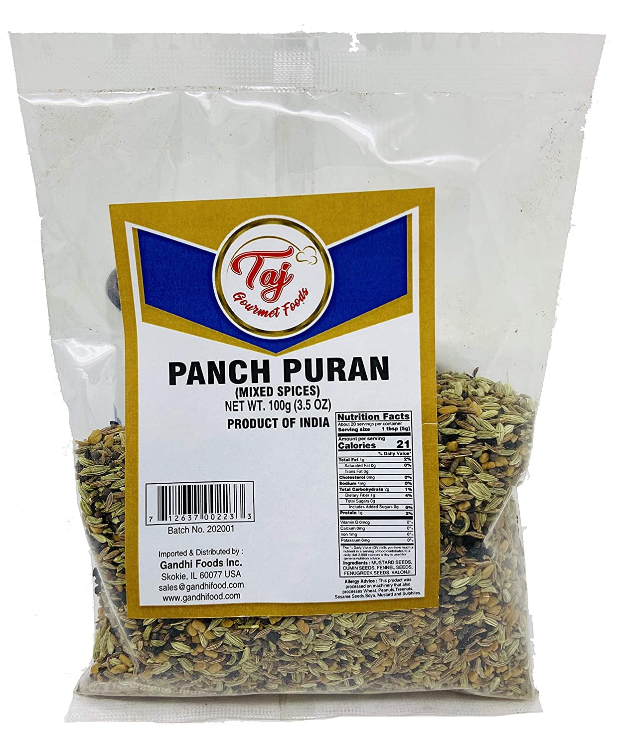 TAJ Premium Indian Panch Puran (5 Spice Blend), 100 grams - Walmart.com
