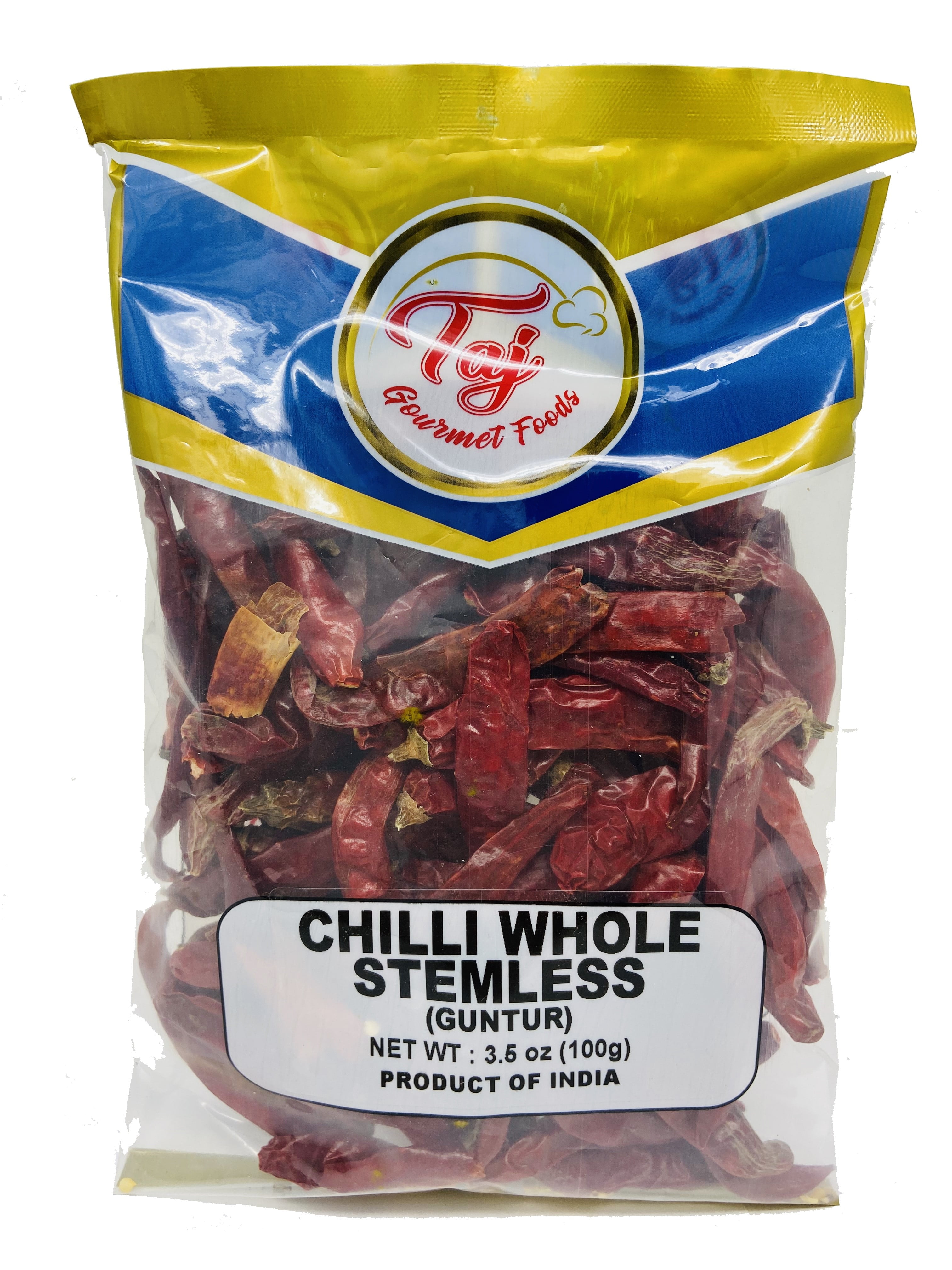 TAJ Premium Indian Whole Chilli (Whole Mirchi, without stem) 100 grams ...