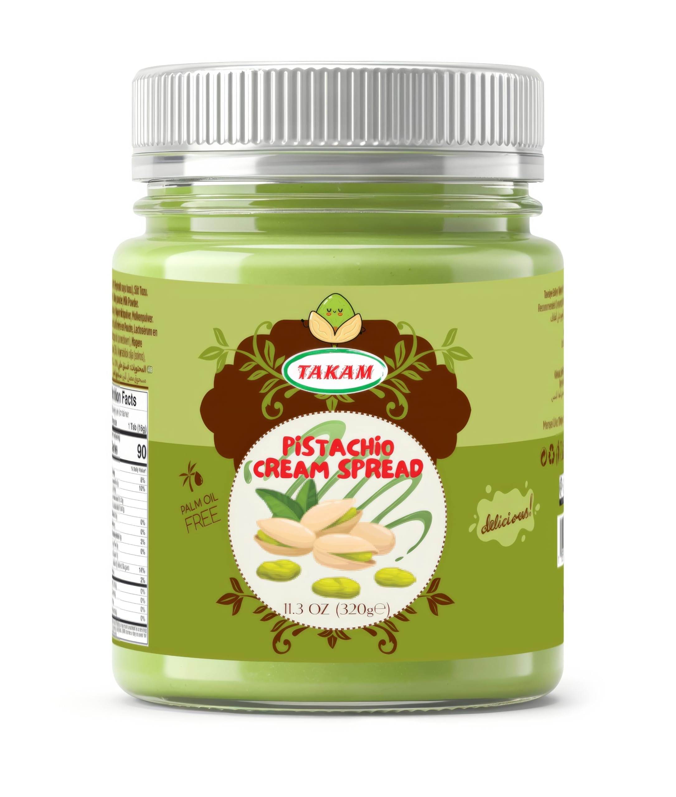 TAKAM Pistachio Cream Spread 320g Jar - 20% Turkish Antep Pisachioes - No Palm Oil - Smooth ...