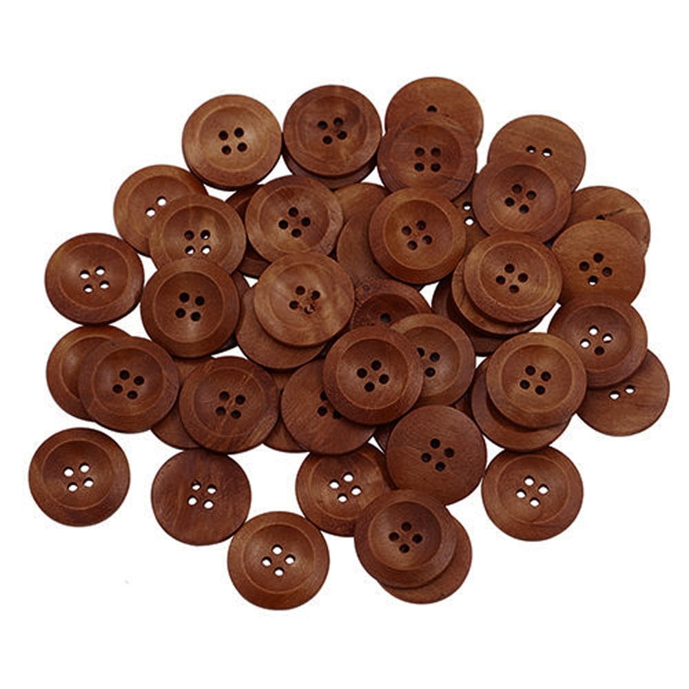 TAKTUK Buttons Tools Wooden Wood Craft 25mm Pcs 50 4 Buttons Holes DIY ...