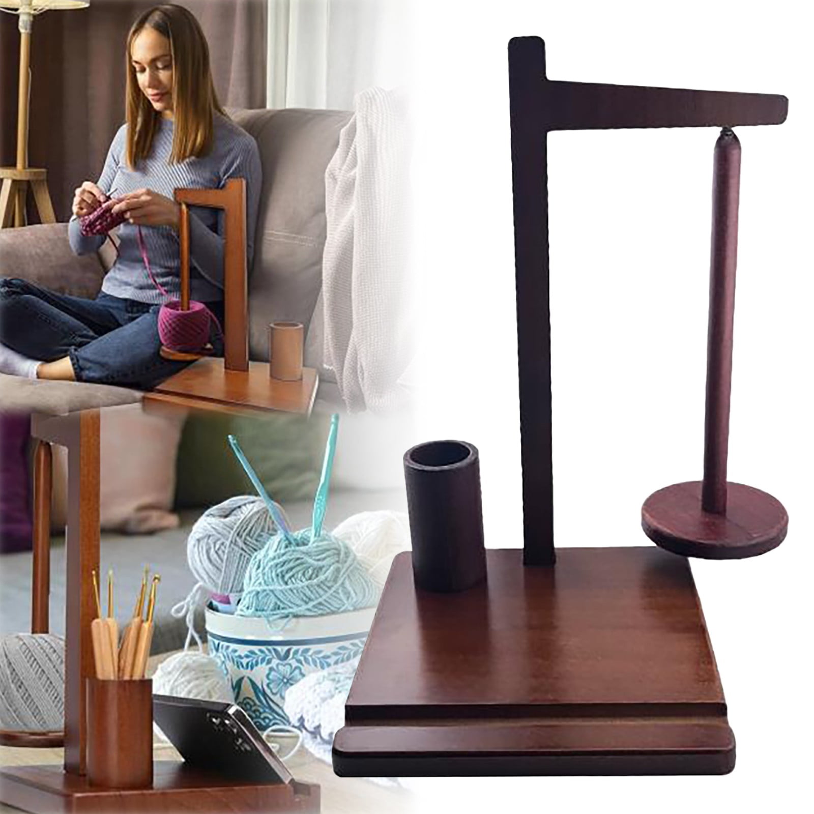 TAKTUK Clearance Wooden Yarn Holder with Phone Holder Hook Storage and ...
