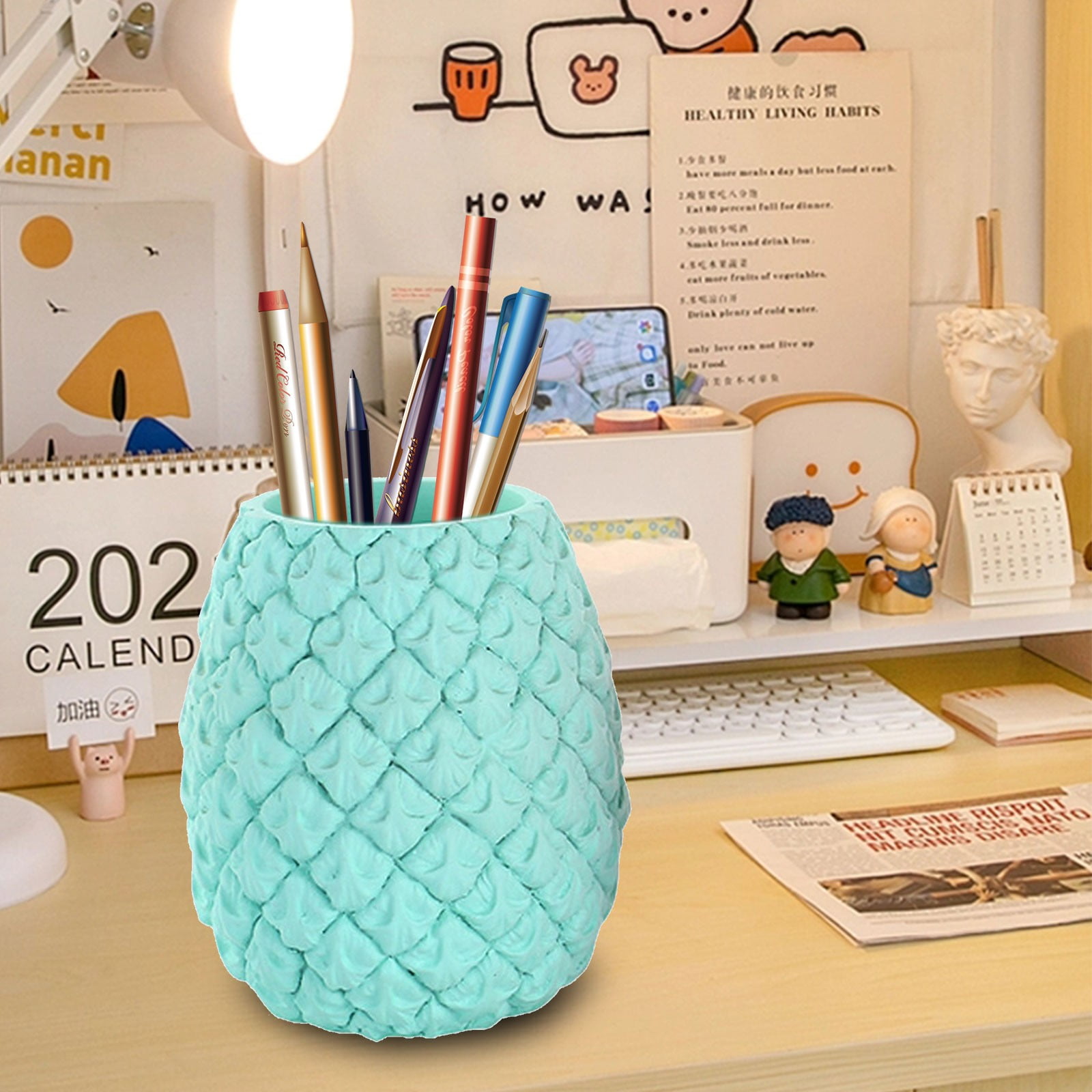 TAKTUK Pen Holder Office Supplies Creative Resin Pen Holder Pineapple ...