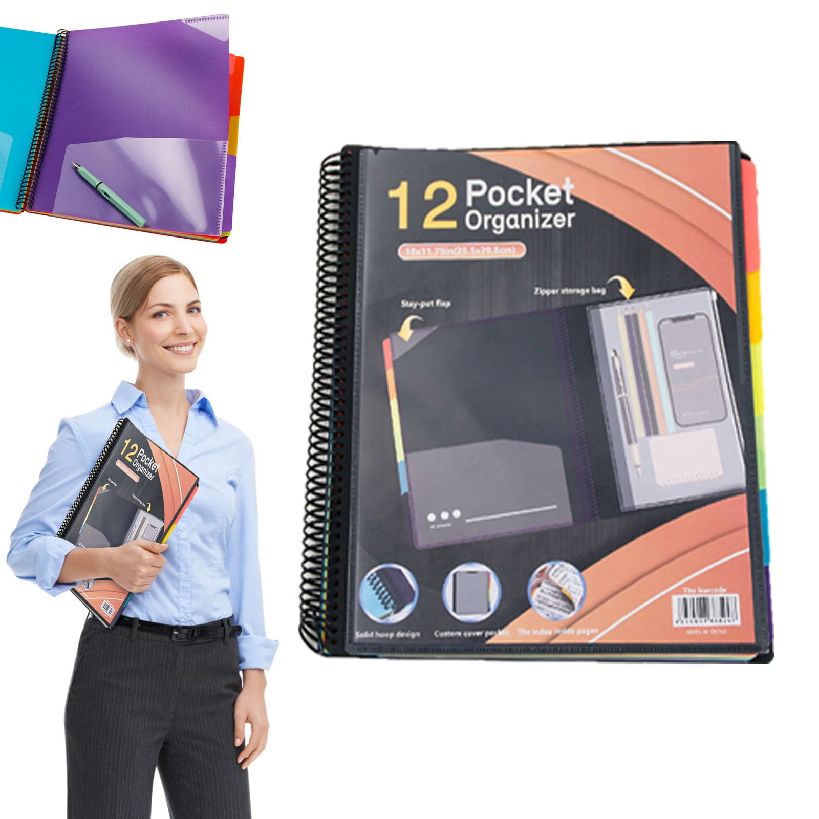 TAKTUK School Supplies,Spiral Notebook,6/12 Pocket Poly Project ...