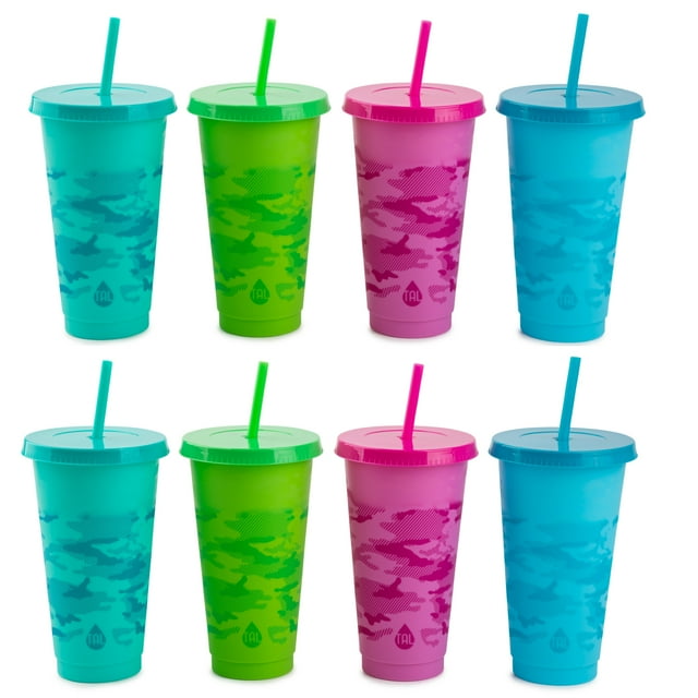 TAL Reusable Color Changing Tumbler Cups with Plastic Lids & Straws, 24 ...