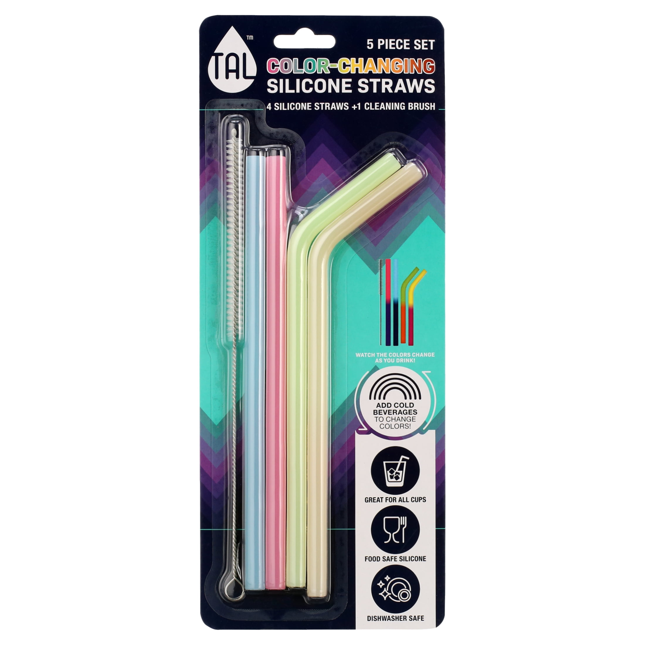 TAL Silicone Color Changing Straws, 5 Pack - Walmart.com