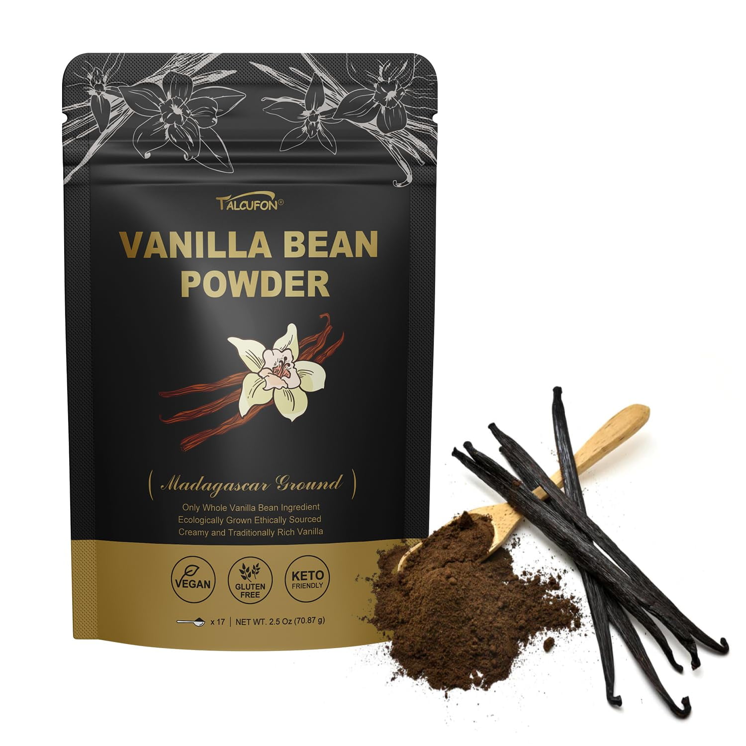 TALCUFON Madagascar Ground Vanilla BCF26 Bean Powder, 100% Ground ...