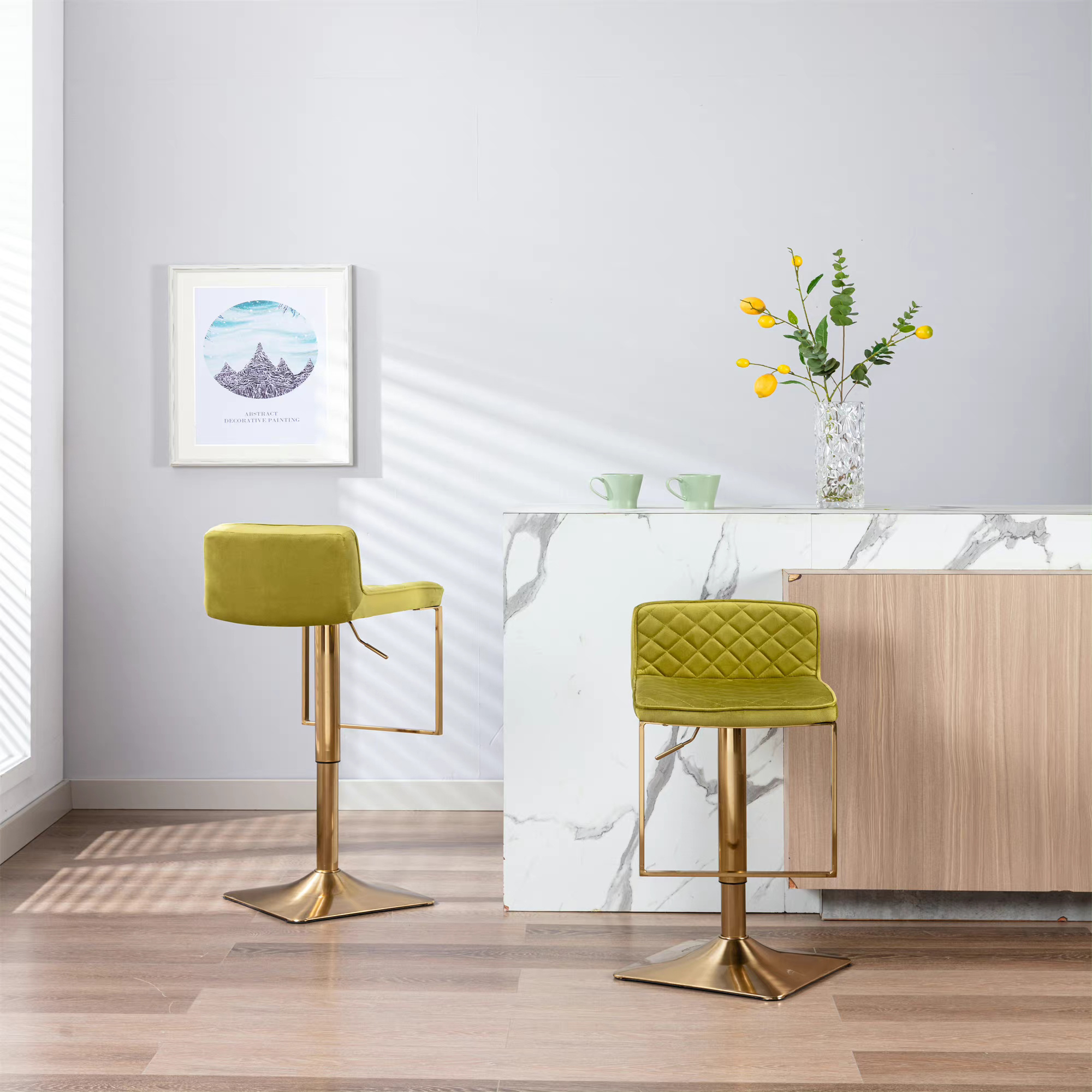 TALEMOHO Velvet Bar Stools Chairs- Adjustable Height Swivel Bar Stool ...