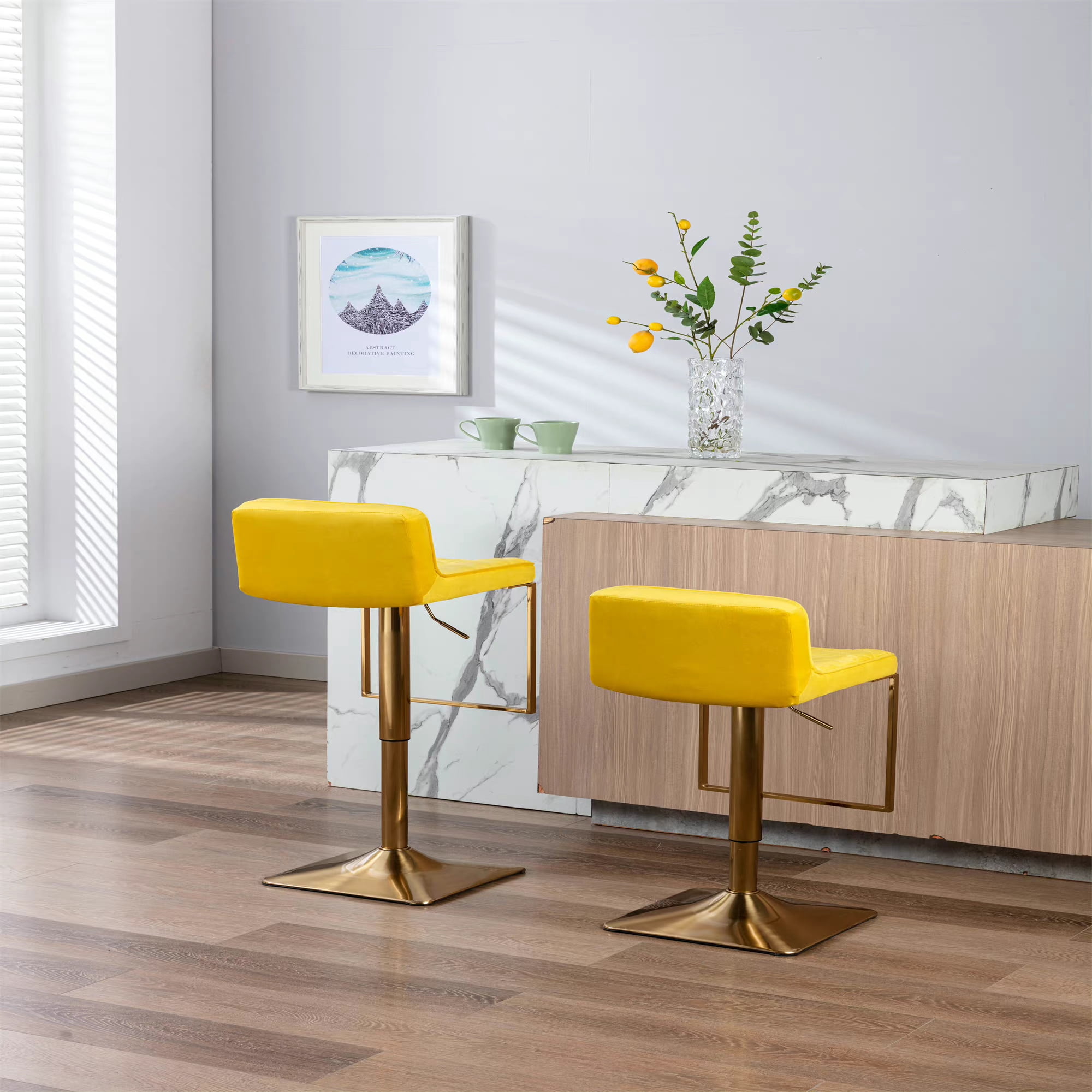 TALEMOHO Velvet Bar Stools Chairs- Adjustable Height Swivel Bar Stool ...