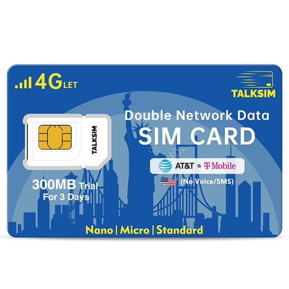TALKSIM 4G LTE Prepaid SIM Card Kit for AT&T, T-Mobile, Data-Only sim ...