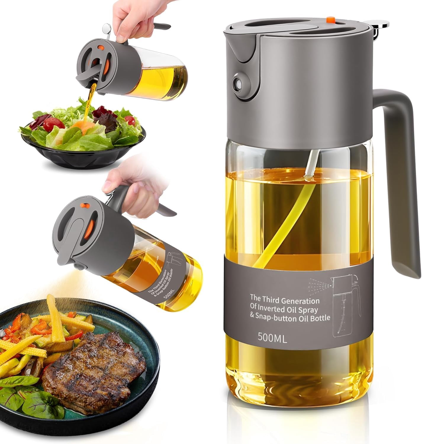 TALLIN 2 in 1 Olive Oil Dispenser Sprayer Bottle for Cooking500ml17oz ...