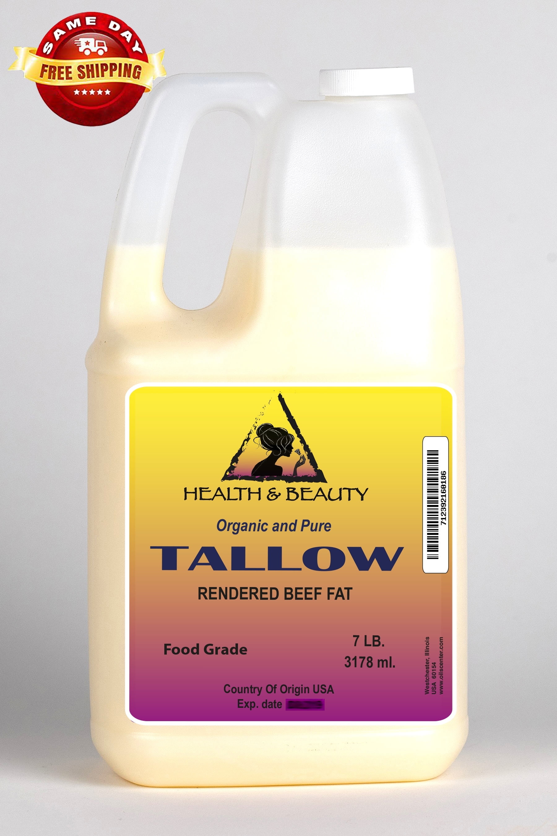 Organic Grass-Fed Beef Tallow, 100% Pure Rendered Fat for Cooking and ...
