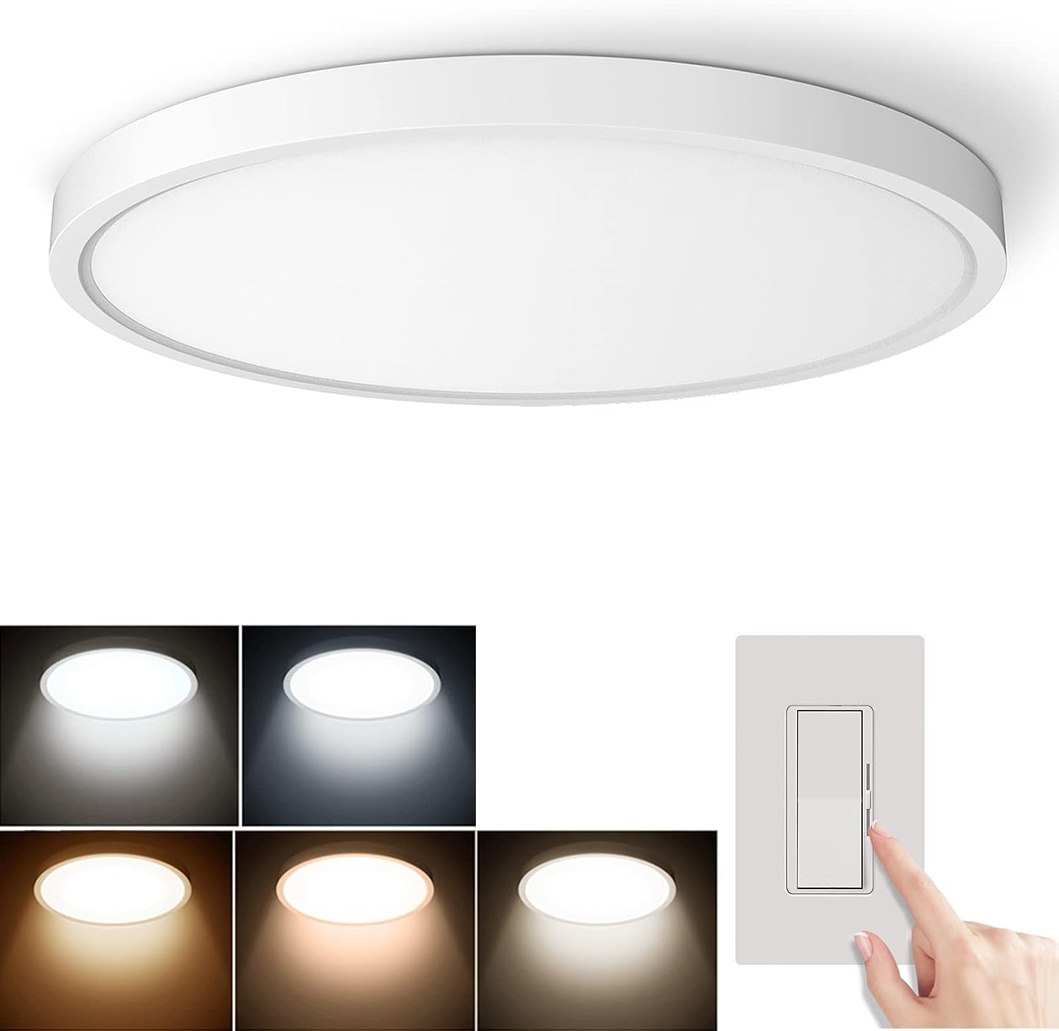 TALOYA Dimmable Flush Mount LED Ceiling Light 15.8 Inch,5 Color in One ...