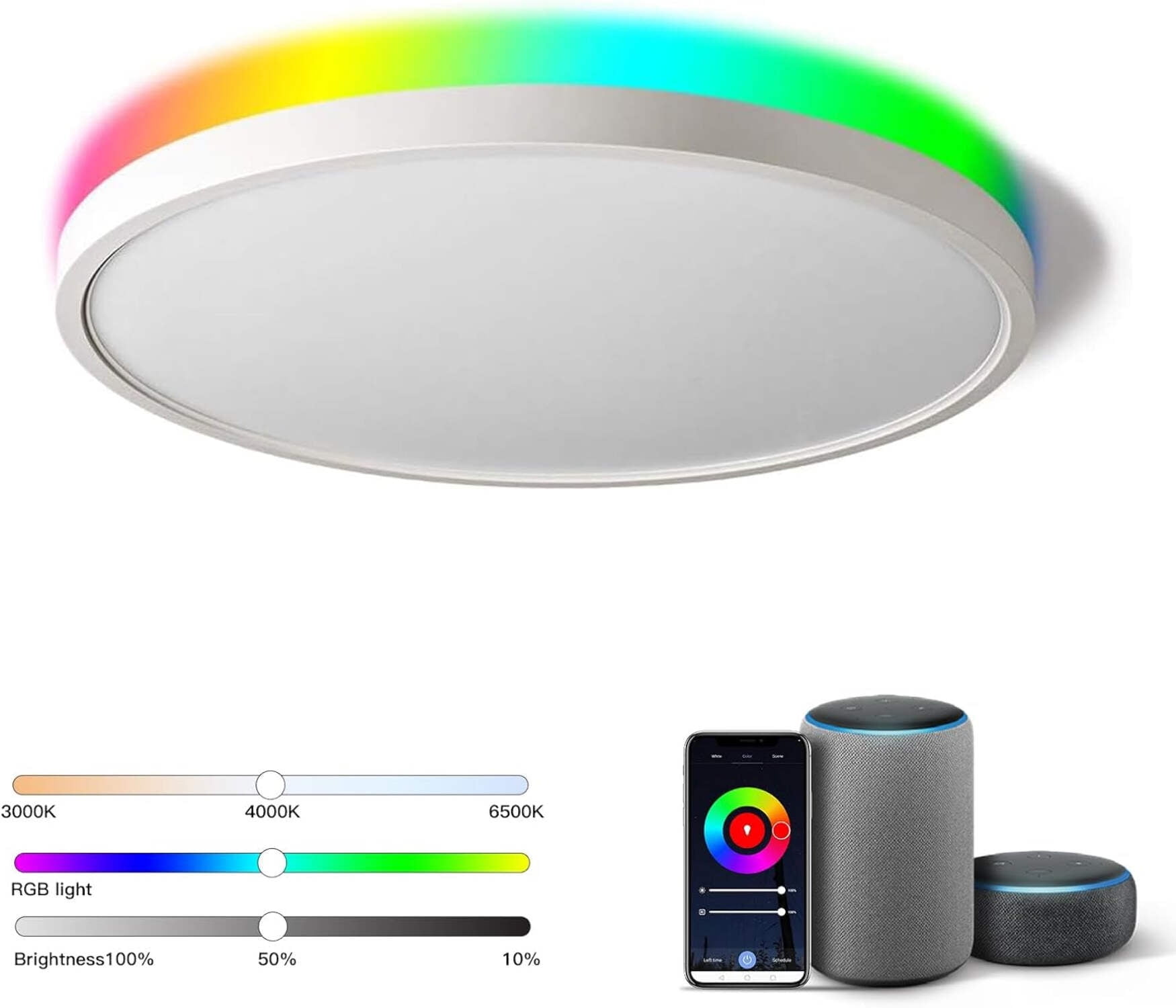 TALOYA Smart Ceiling Light Flush Mount LED Wifi,Compatible with Alexa Google Home,Dimmable Low ...