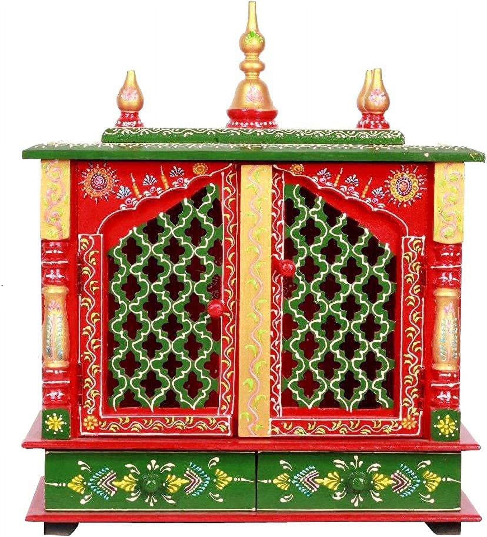 TAM Creatio Small Wooden Pooja Mandir Indian Hindu Decoration Puja Cabinet Temple Bhagwan Stand ...