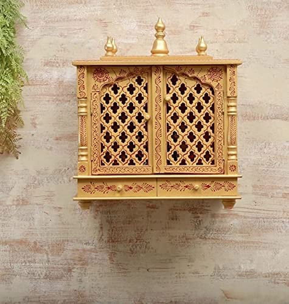 TAM Creatio Small Wooden Pooja Mandir Indian Hindu Decoration Puja Cabinet Temple Bhagwan Stand ...