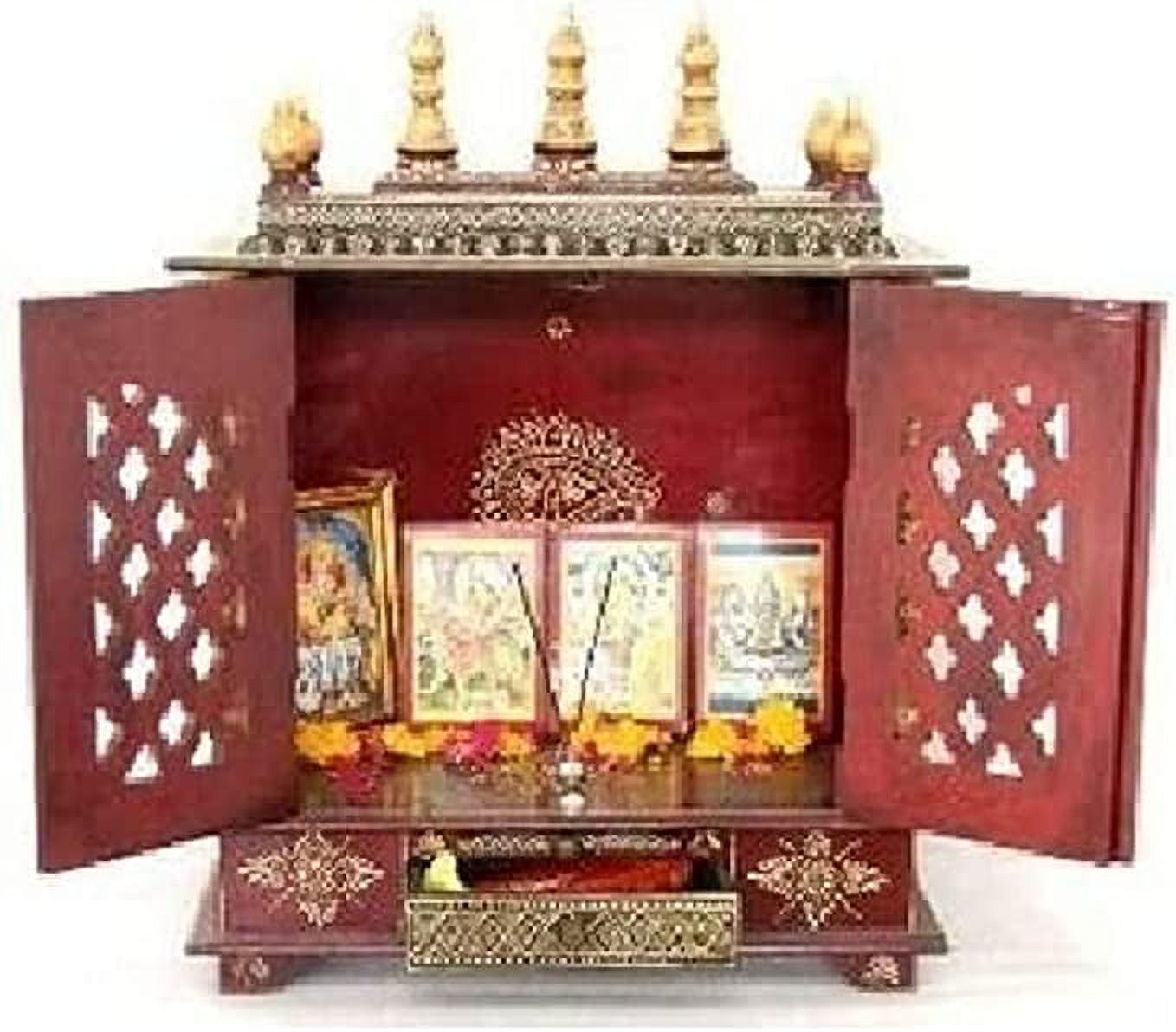 TAM Creatio Wooden Pooja Mandir Indian Hindu Decoration Puja Cabinet ...