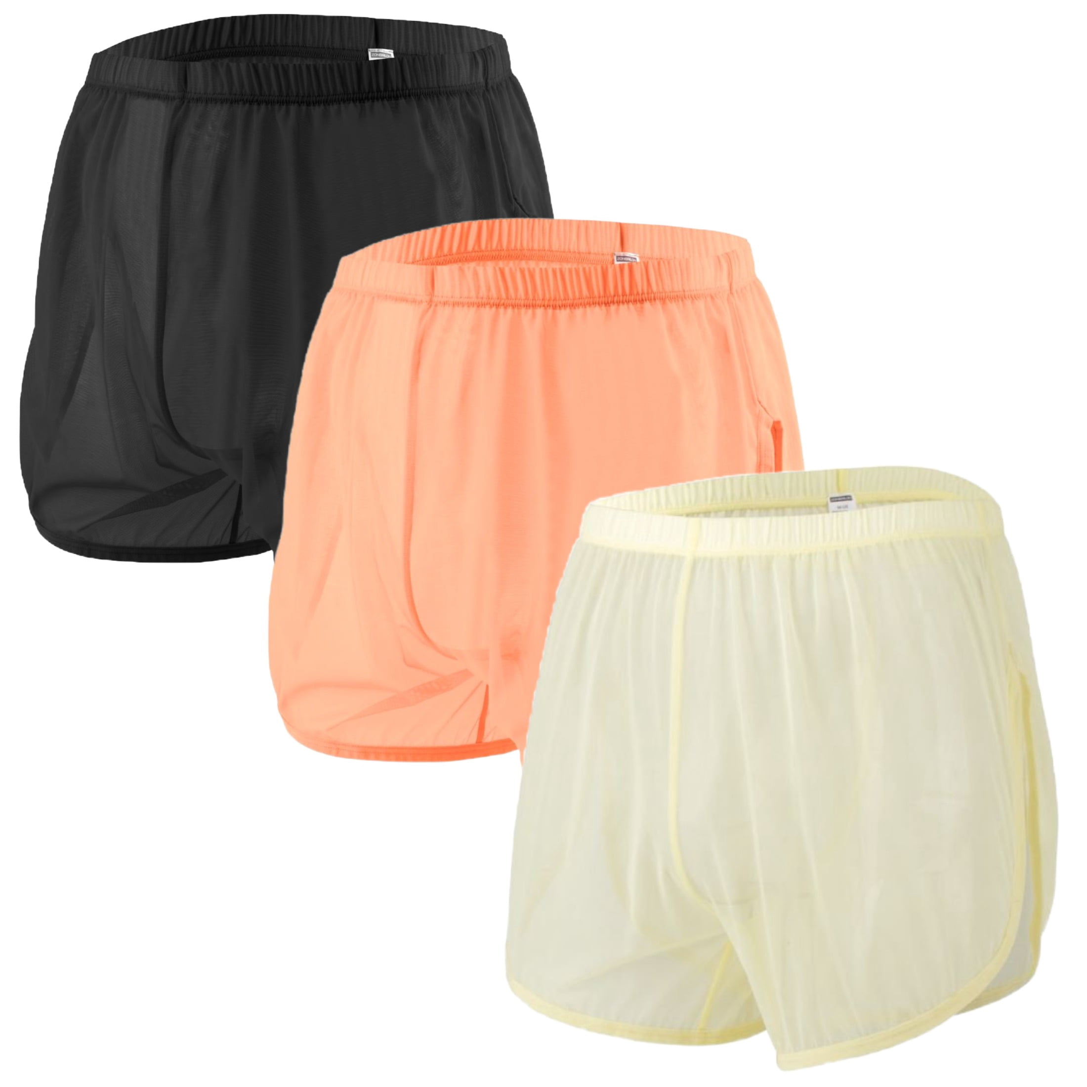 TANBOM Men's Breathable Mesh Split Side Boxer Briefs Underwear, Black ...