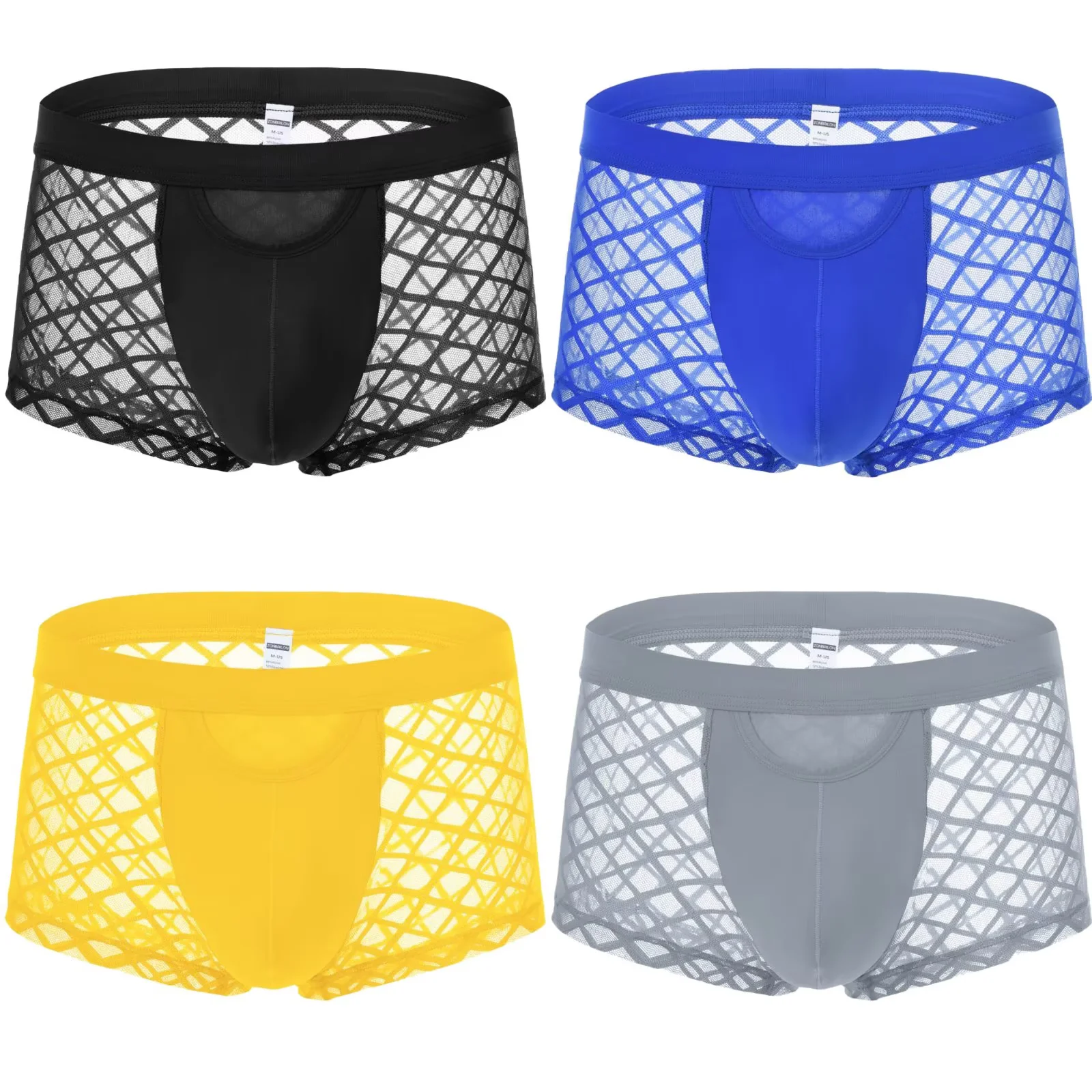 TANBOM Men's Bulge Enhancing Boxer Briefs Mesh Transparent Underwear ...