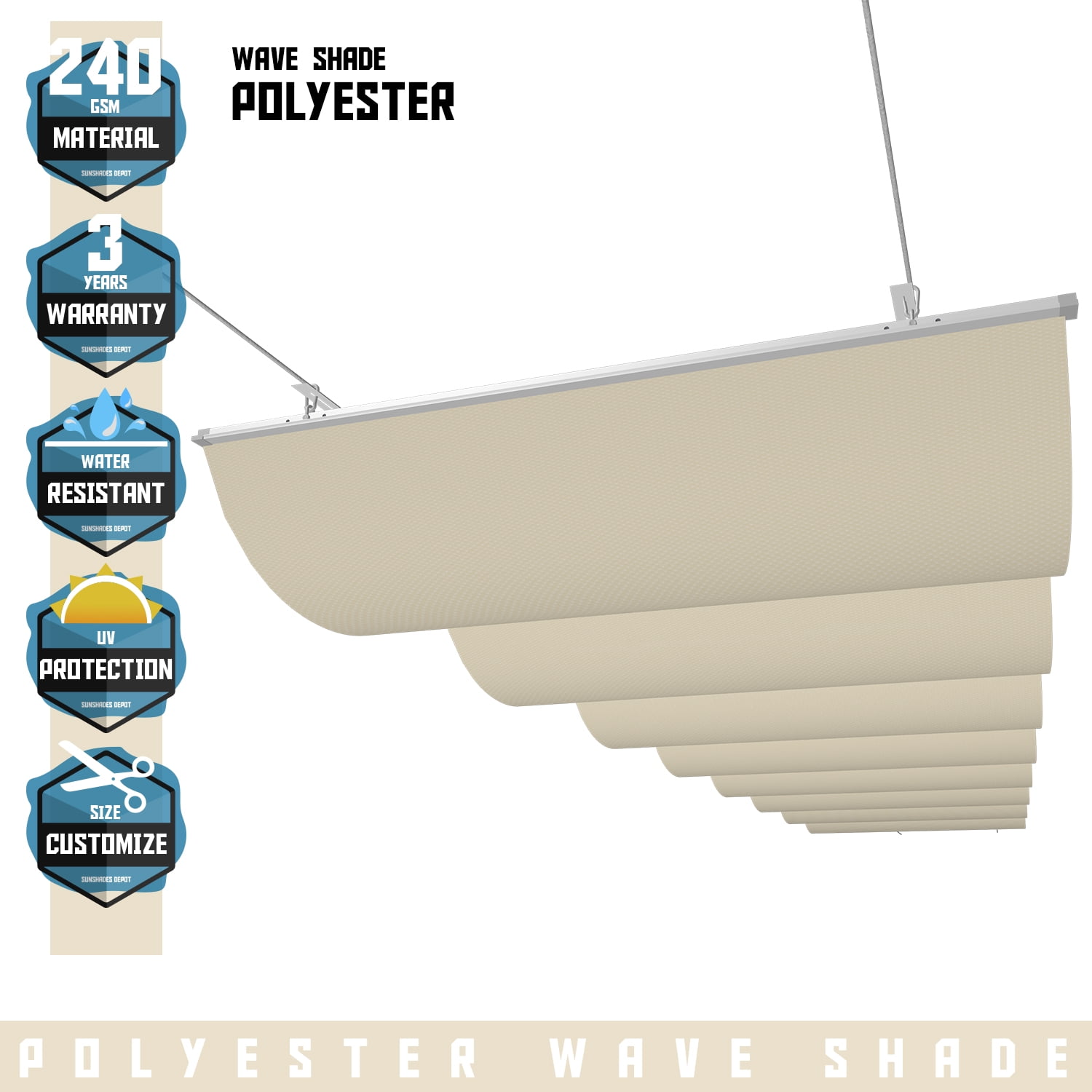 TANG Sunshades Depot Waterproof Pergola Shade Cover Retractable Replacement Awning Canopy Wave ...