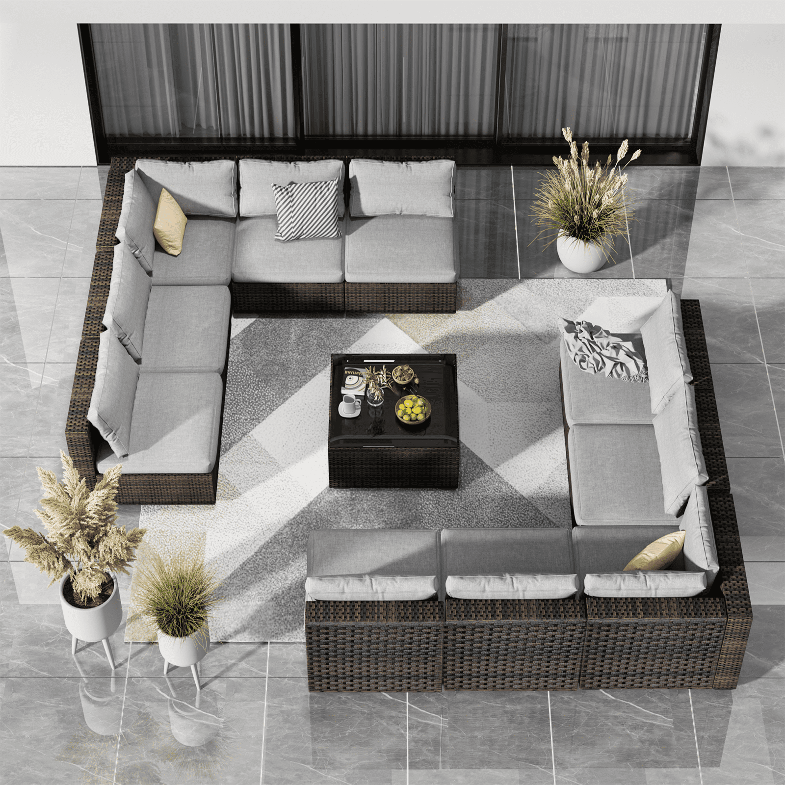 TANGJEAMER 11 Piece Patio Furniture Set, All Weather Outdoor Sectional ...