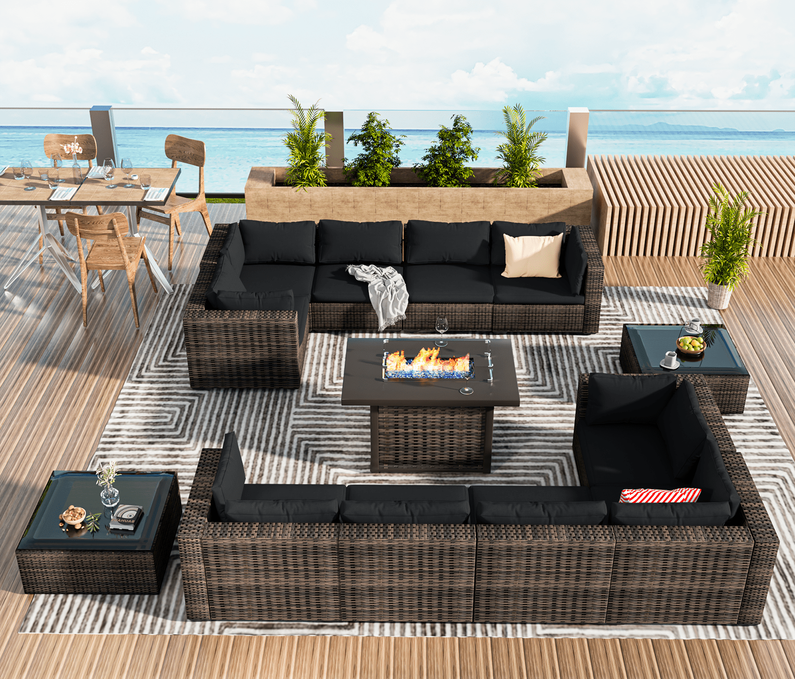 TANGJEAMER 13 Pieces All-Weather PE Rattan Sectional Sofa with Cushions ...