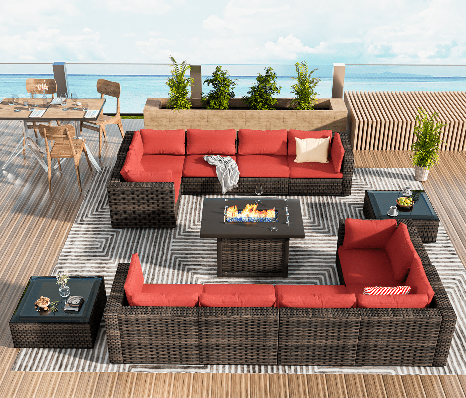 TANGJEAMER 13 Pieces All-Weather PE Rattan Sectional Sofa with Cushions ...