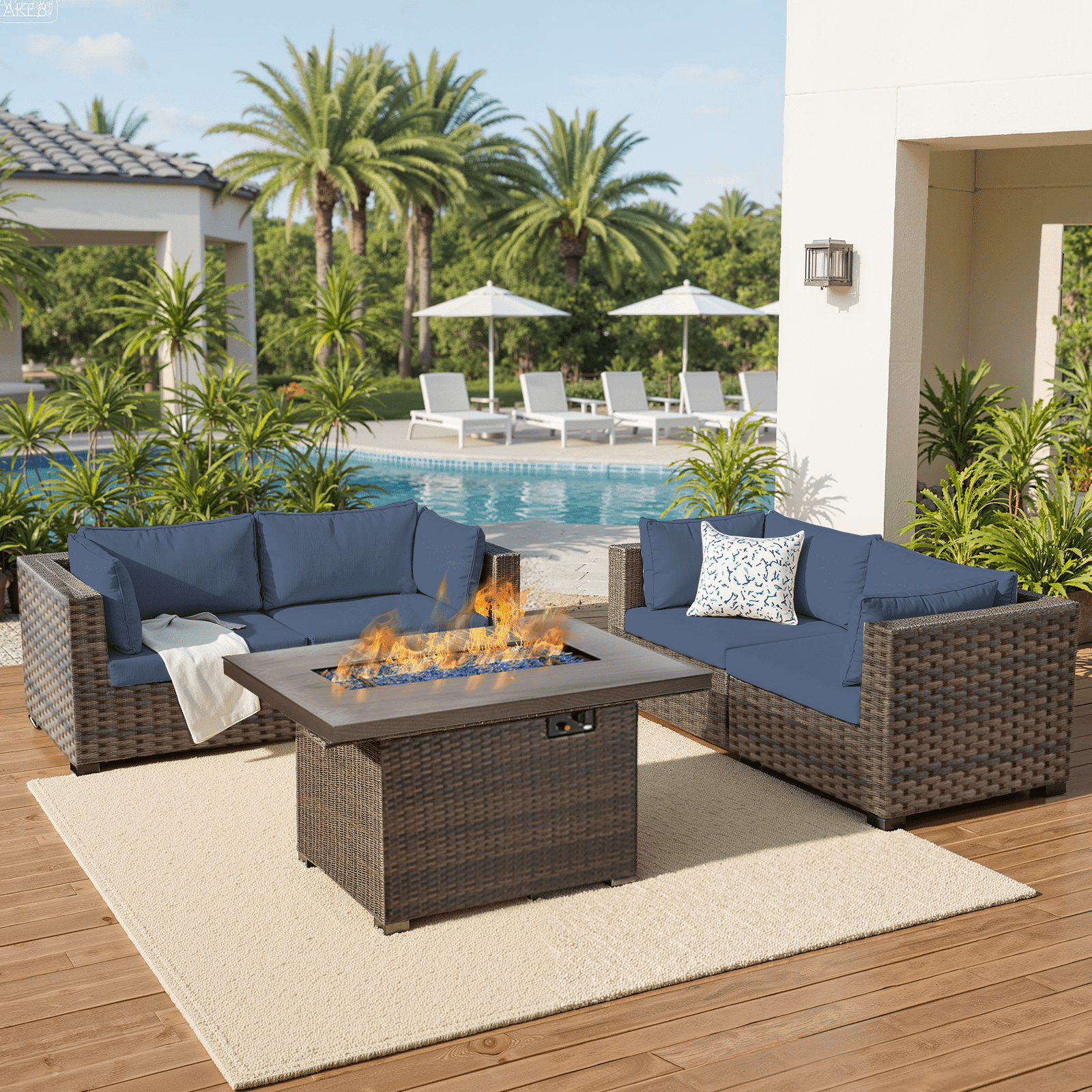 TANGJEAMER 5 Piece Patio Furniture Set with Fire Pit Table, All Weather ...