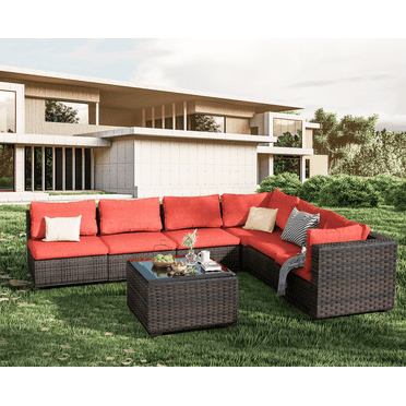 UDPATIO 9PCS Rattan Patio Furniture, Outdoor Sectional Sofa, Backyard ...