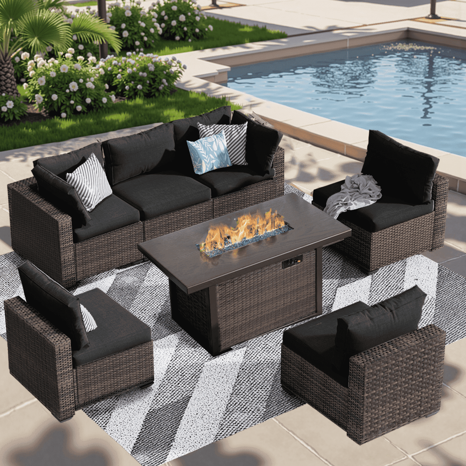 TANGJEAMER 7 Pieces All-Weather PE Rattan Sectional Sofa with Cushions ...