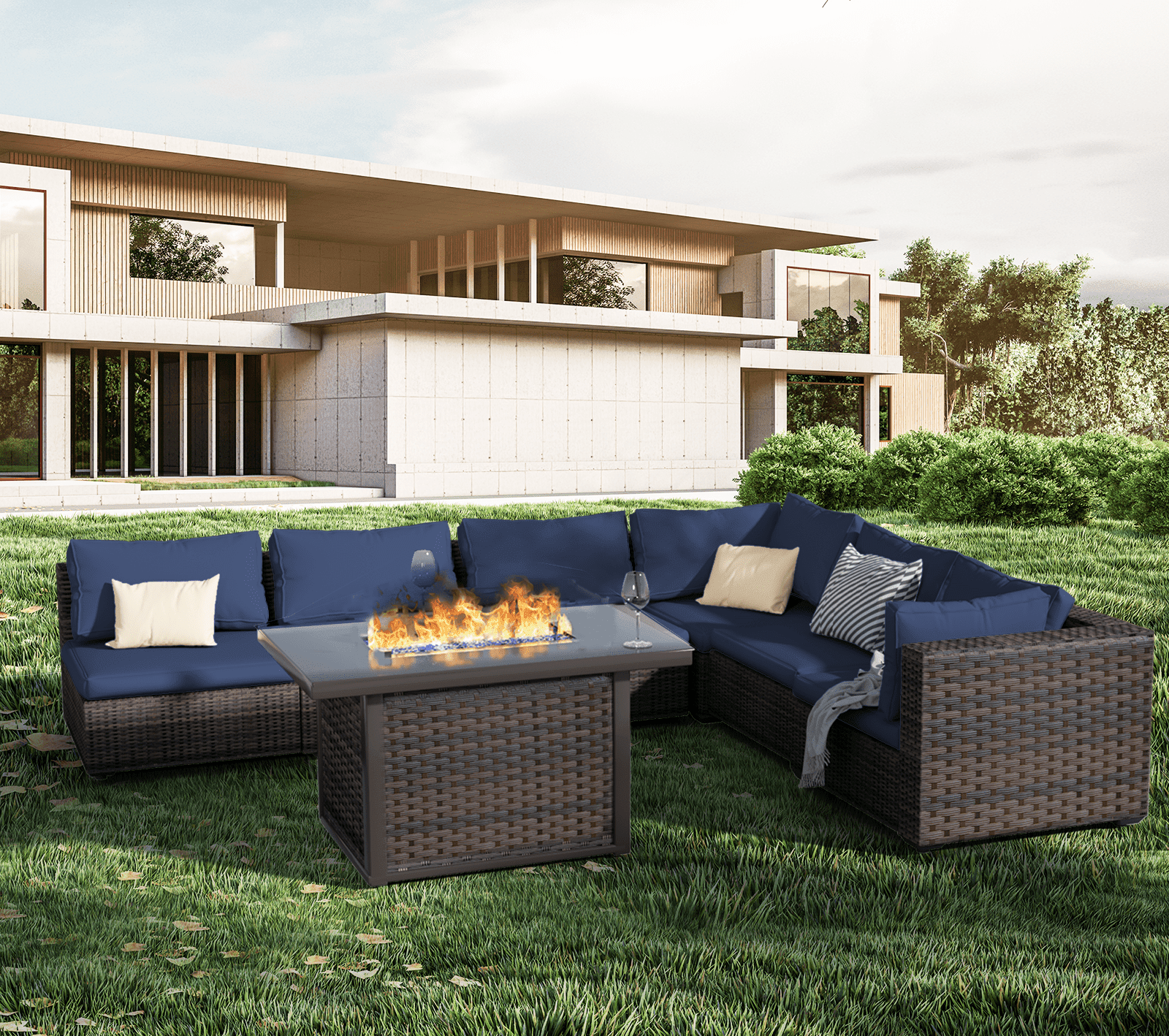 TANGJEAMER 7 Pieces All-Weather PE Rattan Sectional Sofa with Cushions ...