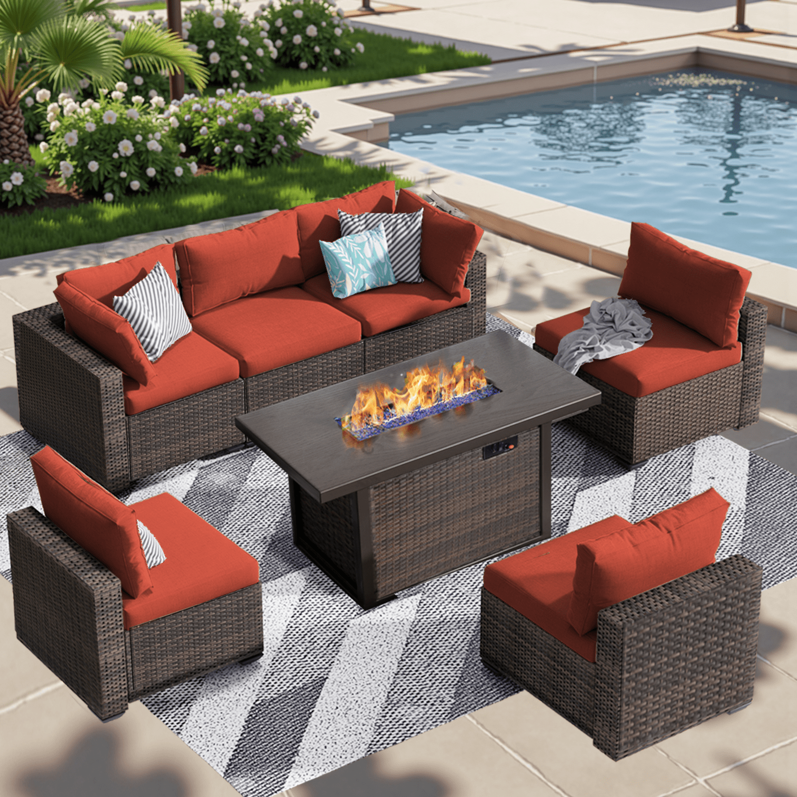 TANGJEAMER 7 Pieces All-Weather PE Rattan Sectional Sofa with Cushions ...
