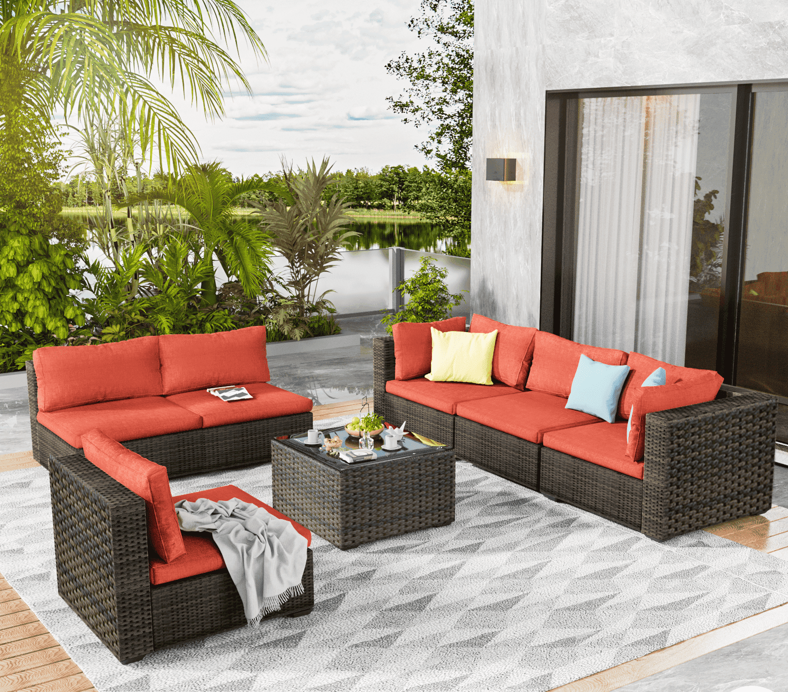 TANGJEAMER 7 Pieces Patio Outdoor Furniture Sets All Weather Wicker ...