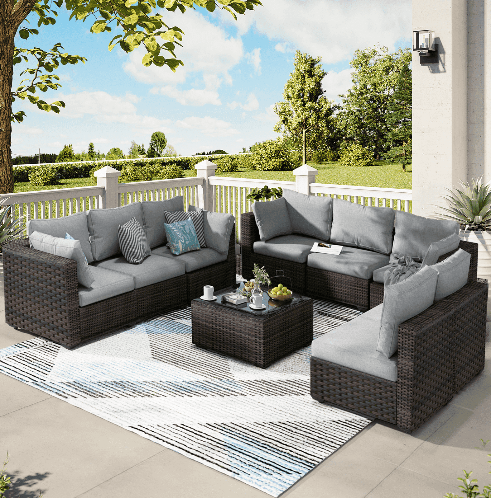 TANGJEAMER 9 Piece Patio Furniture Set, All Weather Outdoor Sectional ...